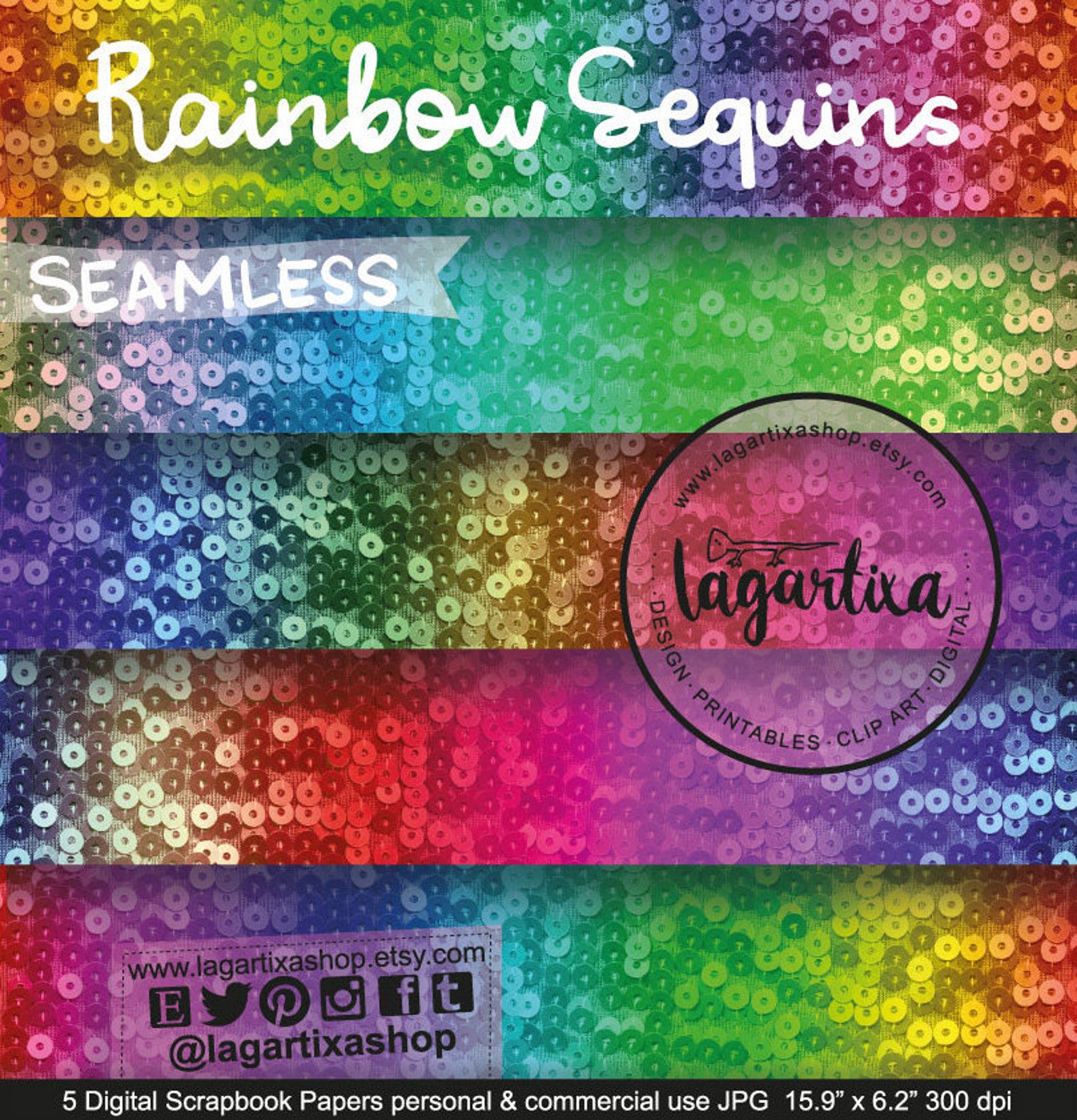Rainbow Seamless Sequins Textures LGTB Pride Love is Love | Etsy