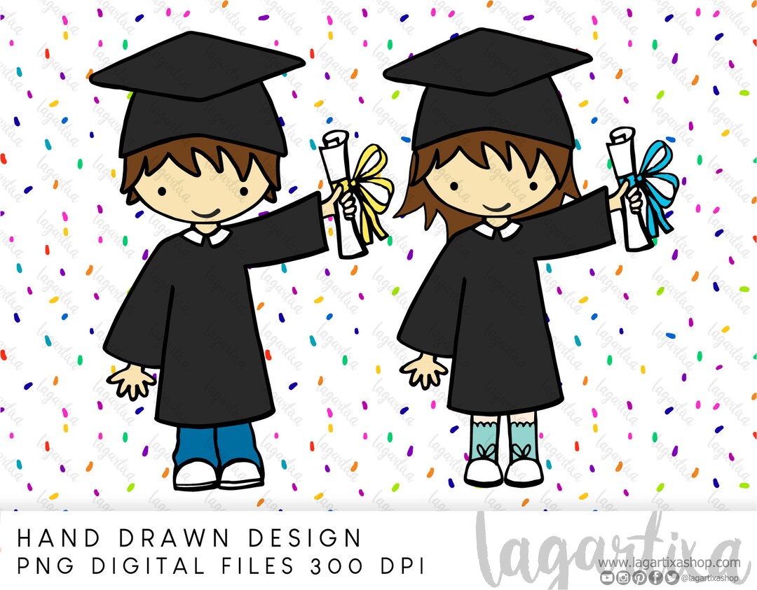 Graduation Elementary School Girls Clipart PNG Black for - Etsy