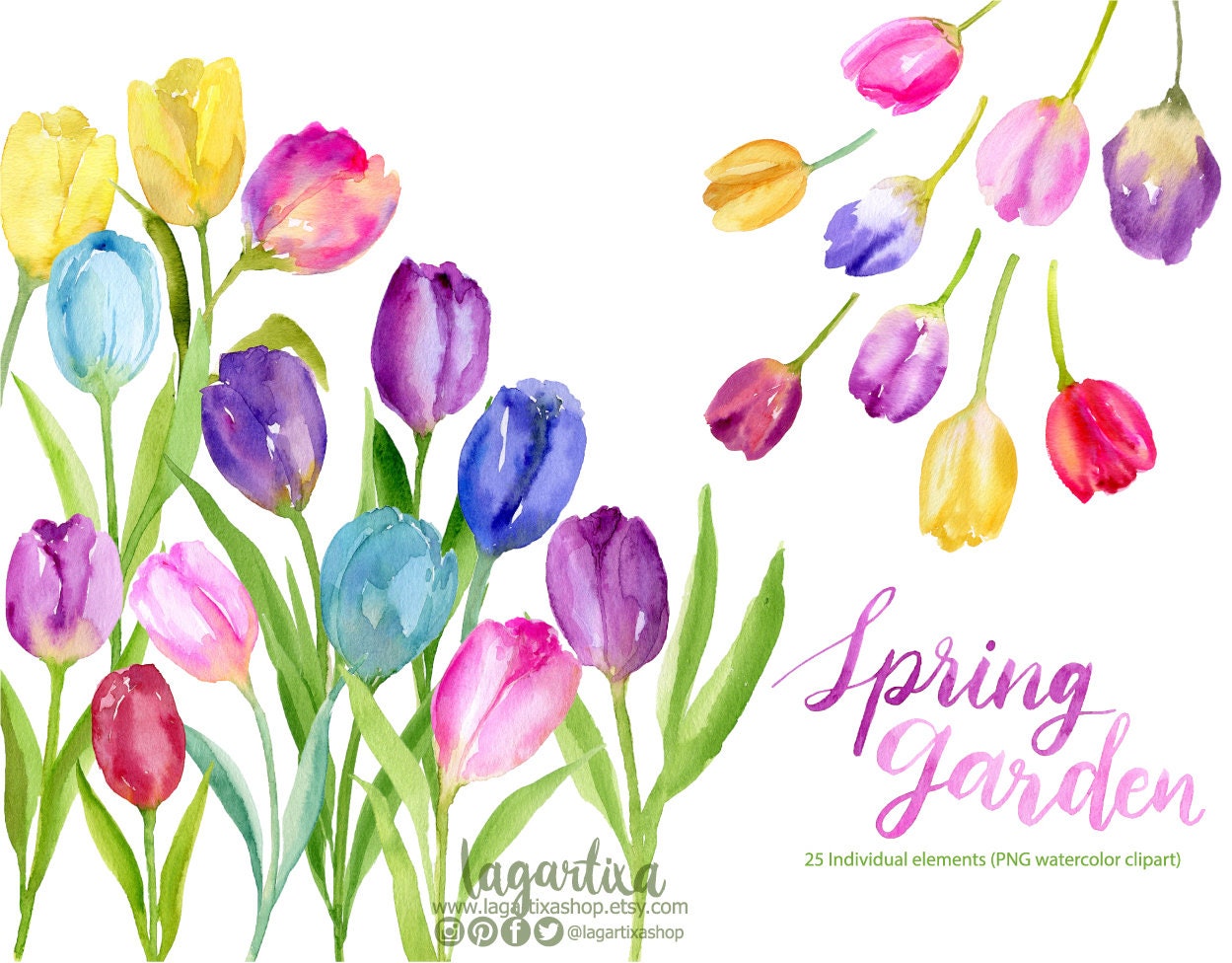 Easter Tulips Watercolor Clipart, Spring Floral PNG, Wedding Bouquet ...
