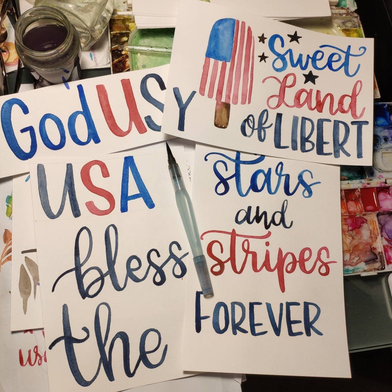 Patriotic Summer Popsicles Art Sweet Land Liberty Watercolor American ...