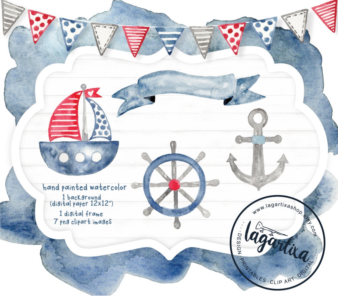 Watercolor Nautical Clipart Patterns Digital Paper Anchor - Etsy