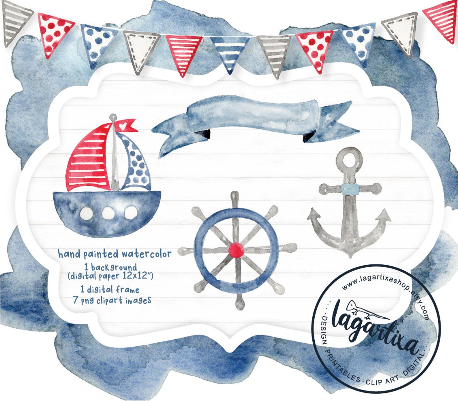 Watercolor Nautical Clipart Patterns Digital Paper Anchor - Etsy