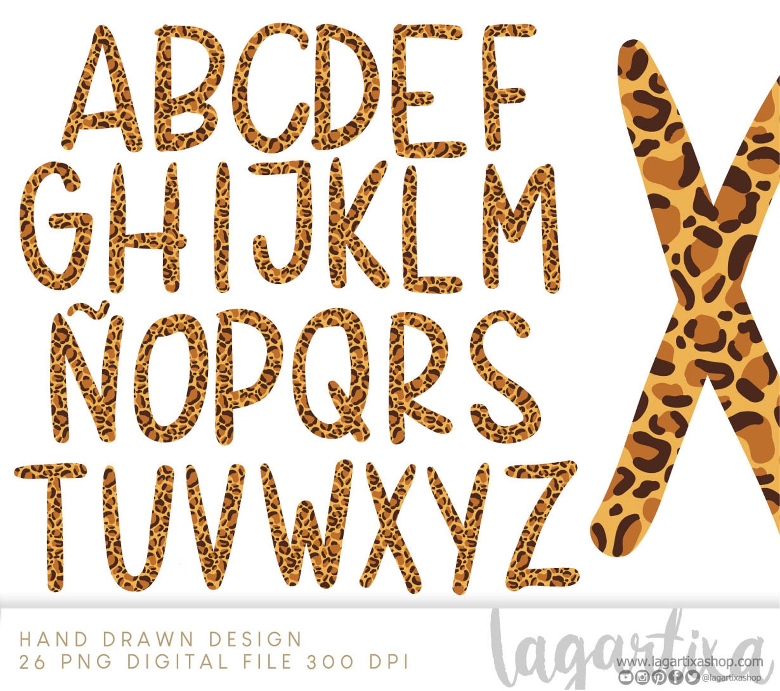 Alphabet Cheetah Handwritten Modern Capitals Lettering Animal - Etsy