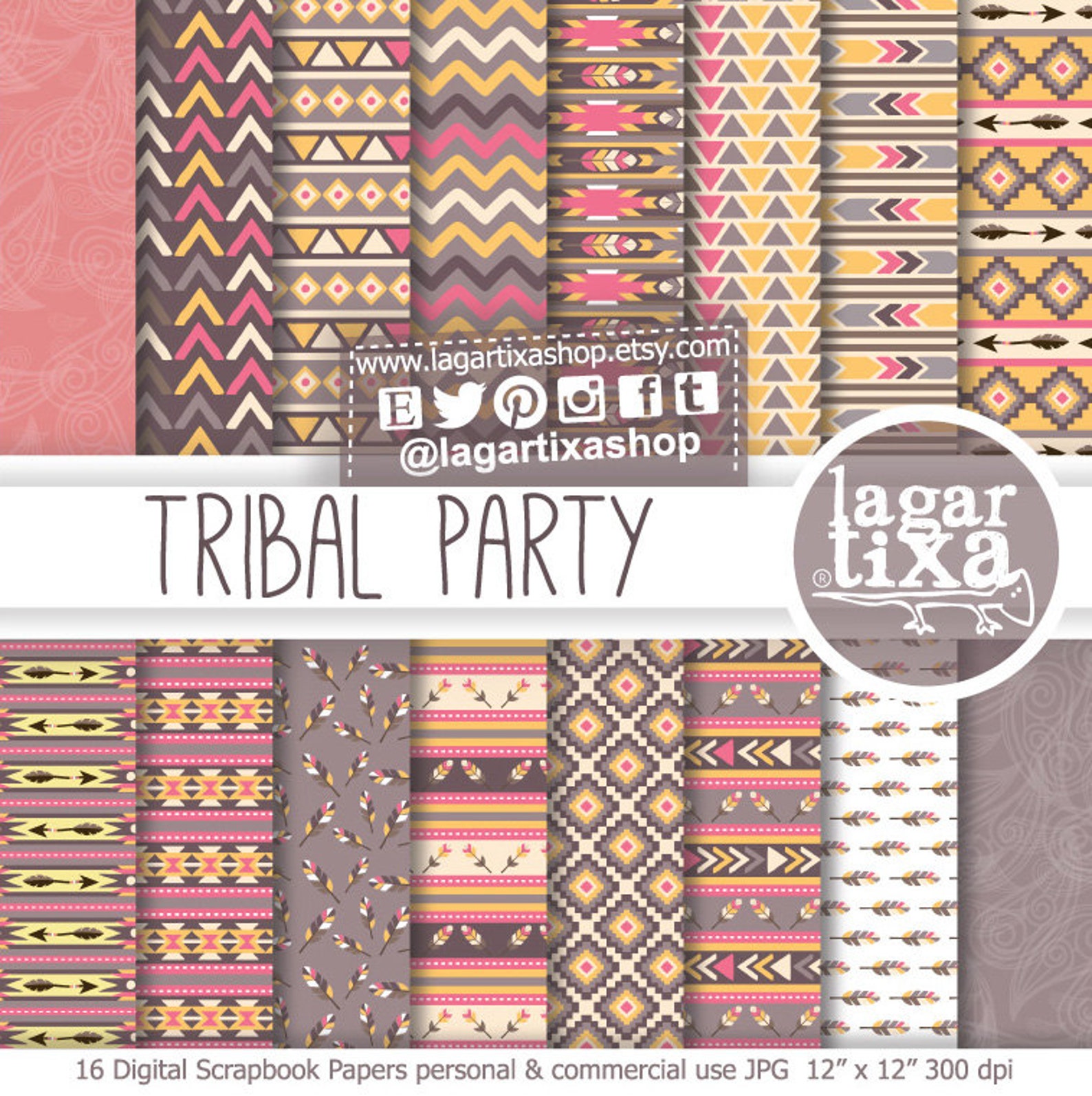 Tribal Digital Paper Pale Purple Pink Yellow Chevron American | Etsy