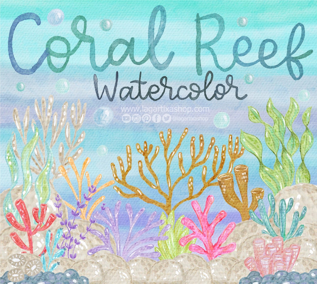 Corals Reef Under the Sea Plants Hand Painted Watercolor Clipart ...
