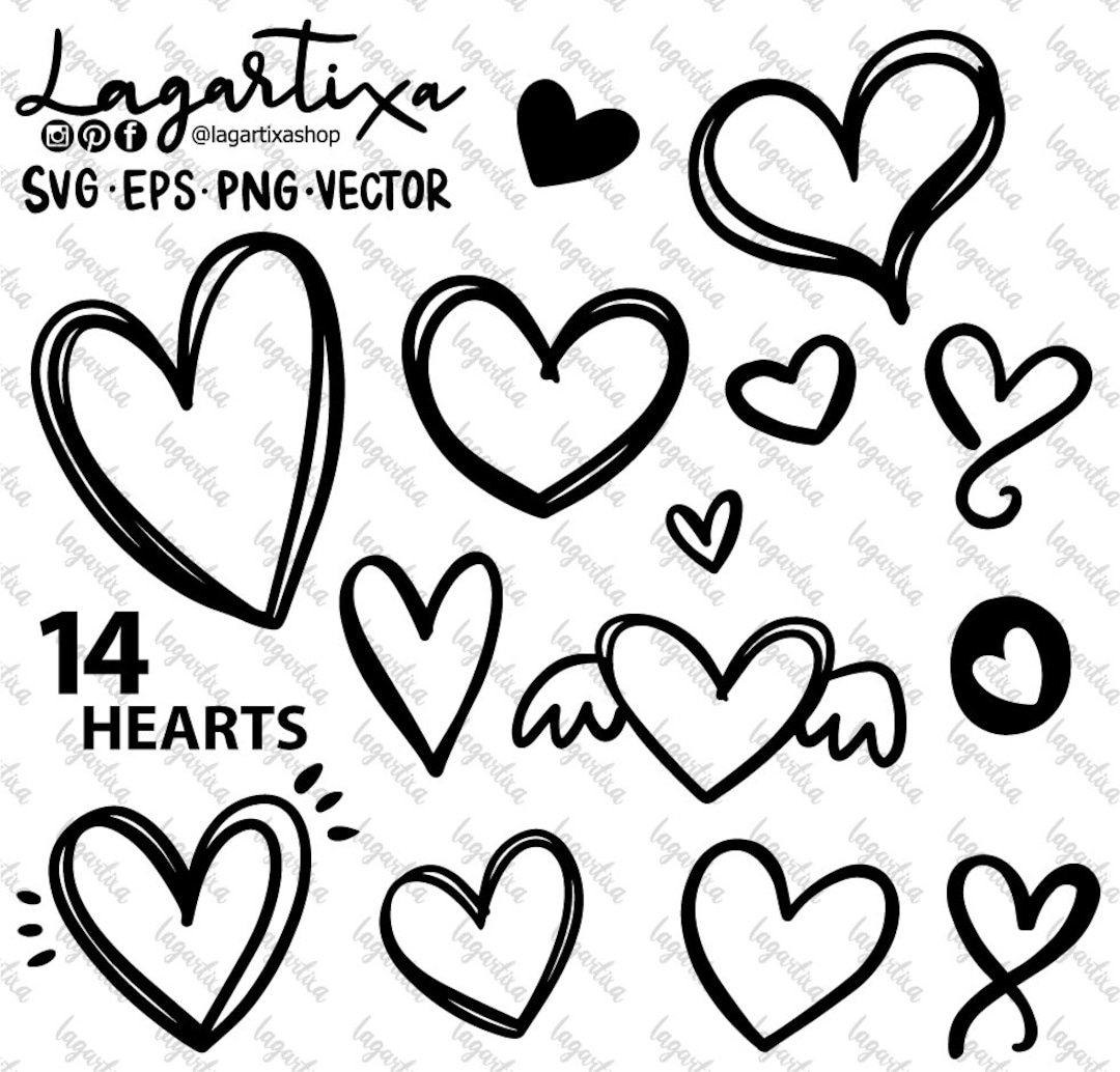 Valentine Hearts Cut Digital Files Doodles Sublimation Design Image PNG ...