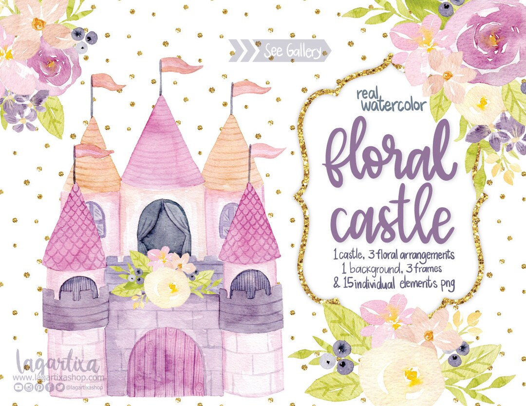 Princess Castle, Florals, Watercolor Flowers, Clip Art, Png, Hand ...
