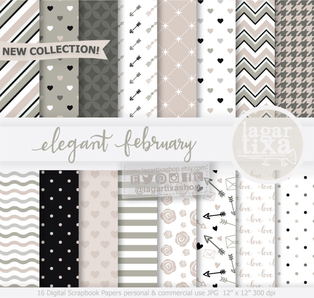 Valentine's Day Digital Paper Love Backgrounds Hearts Pale Pink Grey ...