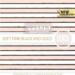 Digital Patterns Beach Tropical Pale Soft Pink, Gold Foil, Black and ...