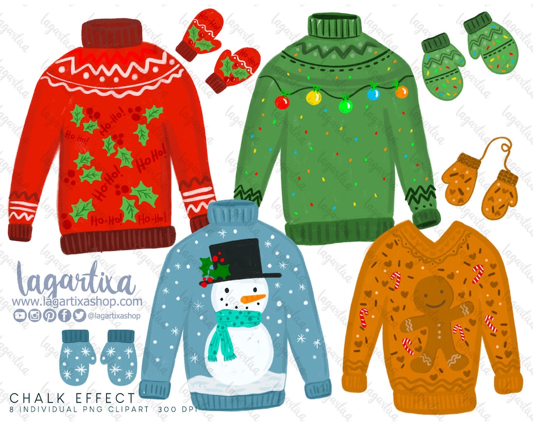 Christmas Ugly Sweater Clipart PNG Handpainted Images Watercolor Art ...