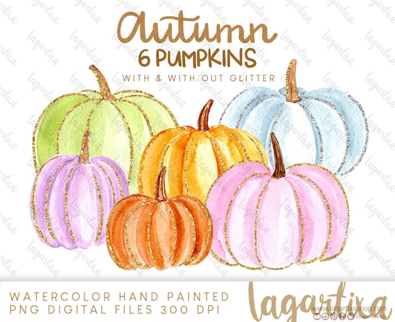 Pumpkins Watercolor Colored Clipart PNG Pastel Colors and - Etsy