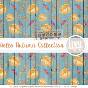 Autumn Fall Watercolor Leaves, Hand Painted Digital Papers, Rustic Wood ...