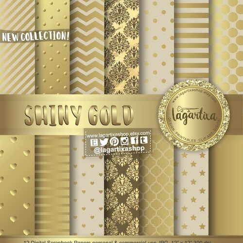 Gold Digital Paper Golden Background Glitter Stripes Gold Foil - Etsy