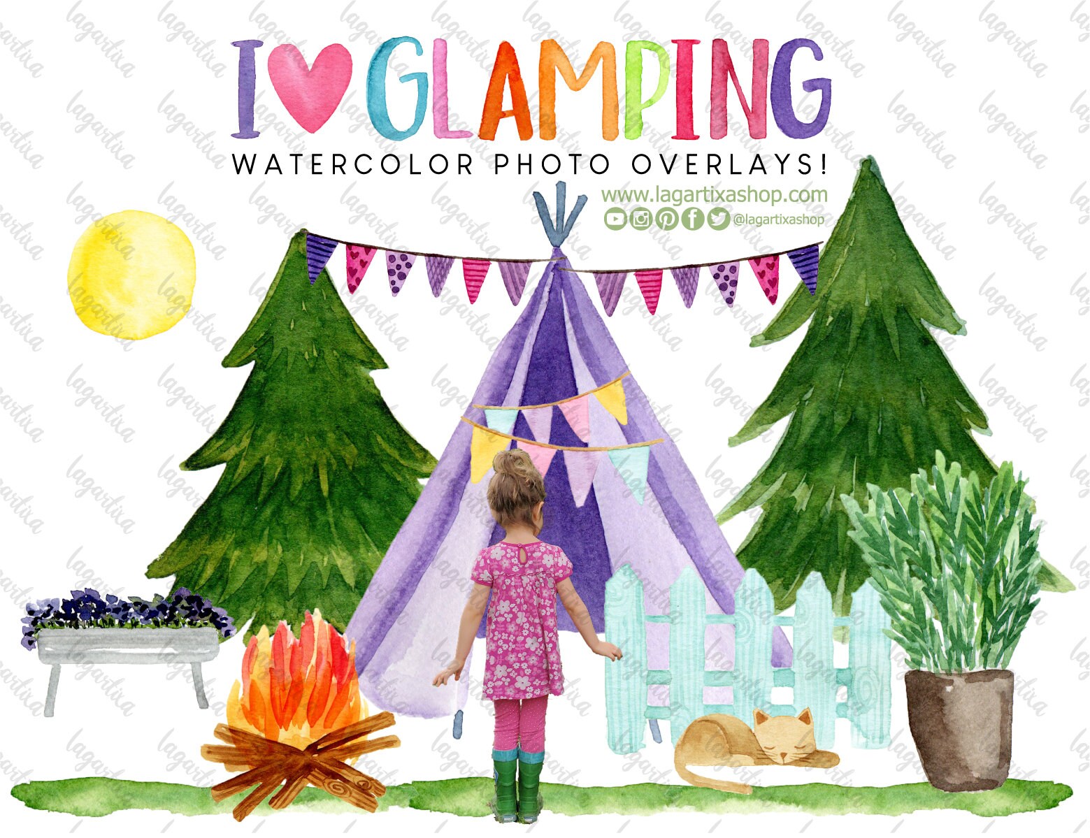 Glamping Camping Vintage Camper Watercolor Clipart PNG Caravan | Etsy