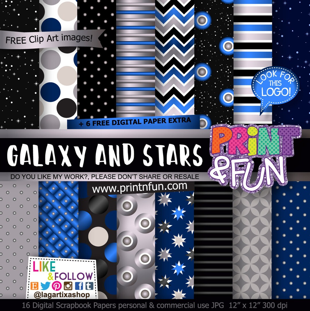 Galaxy, Star, Robots, Silver, Digital Paper, Orange and Black, Dots ...
