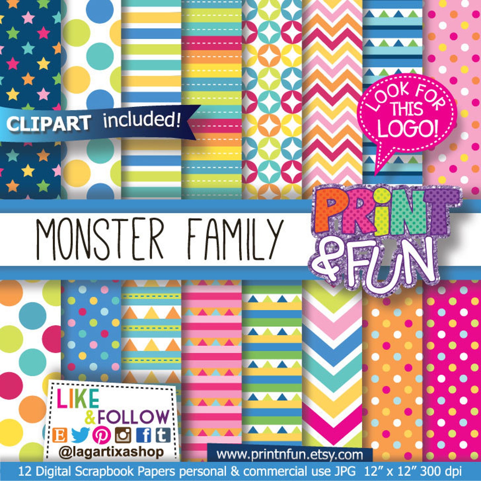 Monsters Patterns Babies Cute Monster Digital Paper Patterns - Etsy