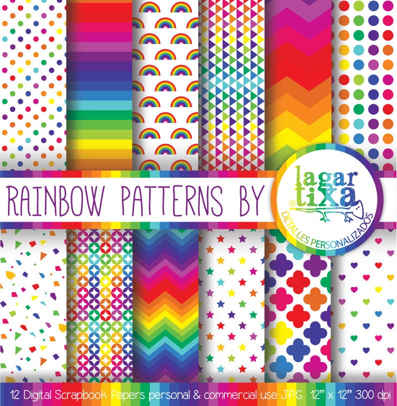 Rainbow Patterns Digital Paper Pride Month LGBT Colours | Etsy