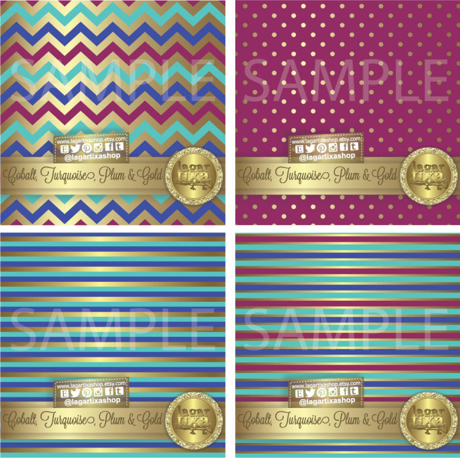 Gold Blue Cobalt Plum Turquoise Glitter Digital Paper Patterns ...
