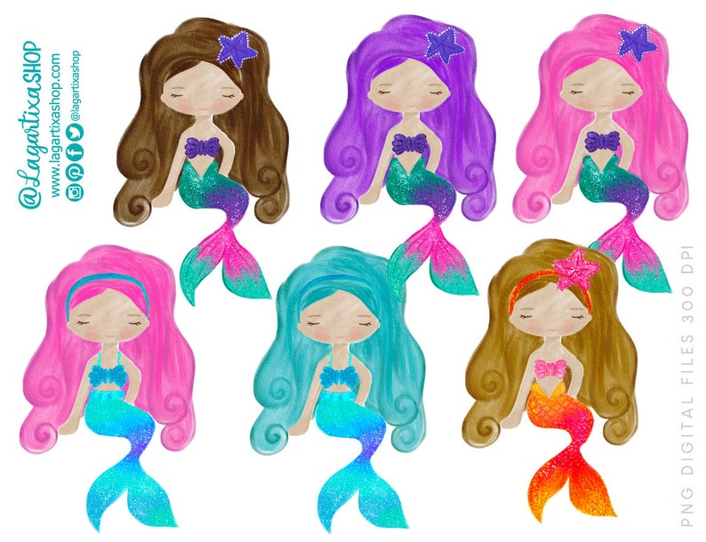 Mermaid Girly PNG File Watercolor Hand Painted Design for - Etsy