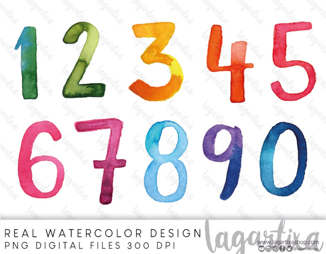 Numeros en Acuarela cursiva PNG Clipart lettering palabras escritas a ...