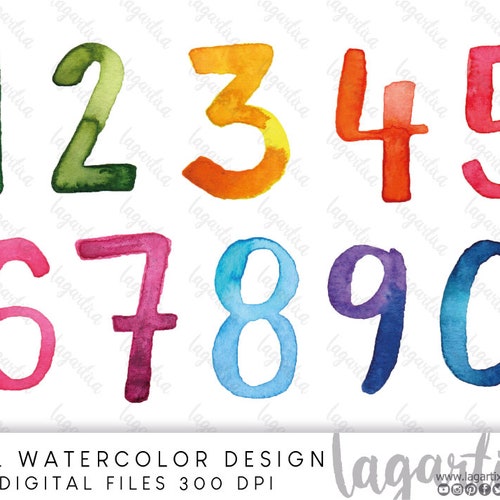 Watercolor Numbers Clipart 10 Hand Painted PNG Watercolor | Etsy