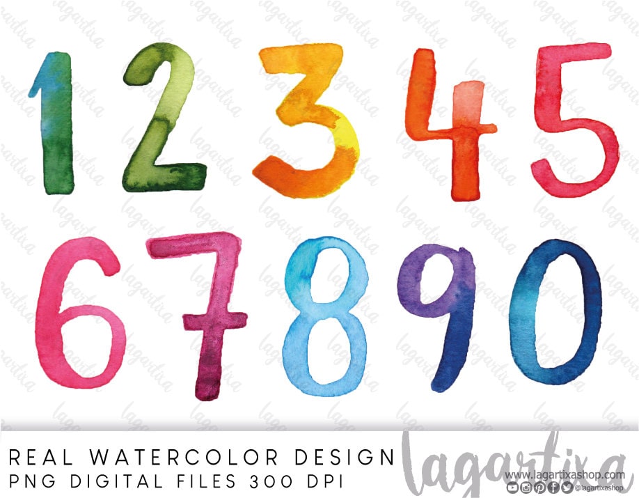 Numeros en Acuarela cursiva PNG Clipart lettering palabras - Etsy España
