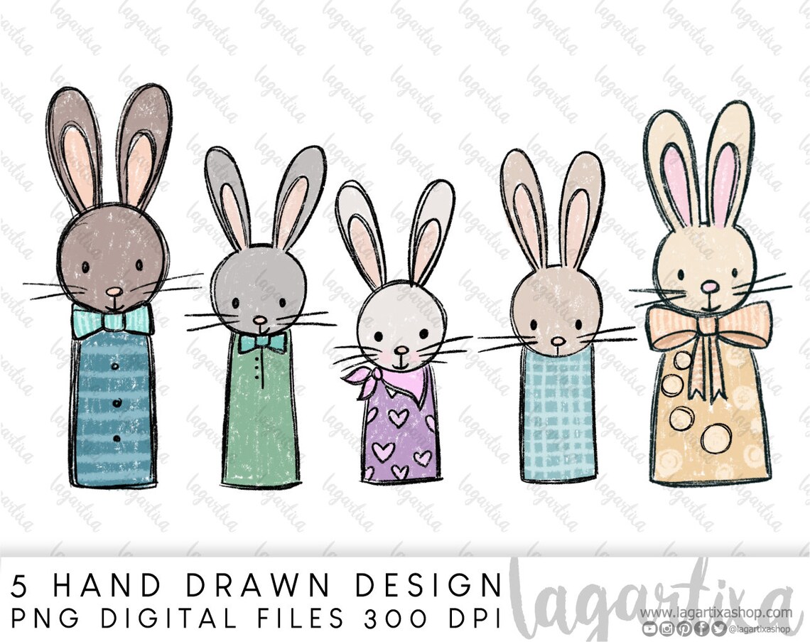 Easter Sublimation Bunny Family Easter Clipart PNG Hand Drawn - Etsy