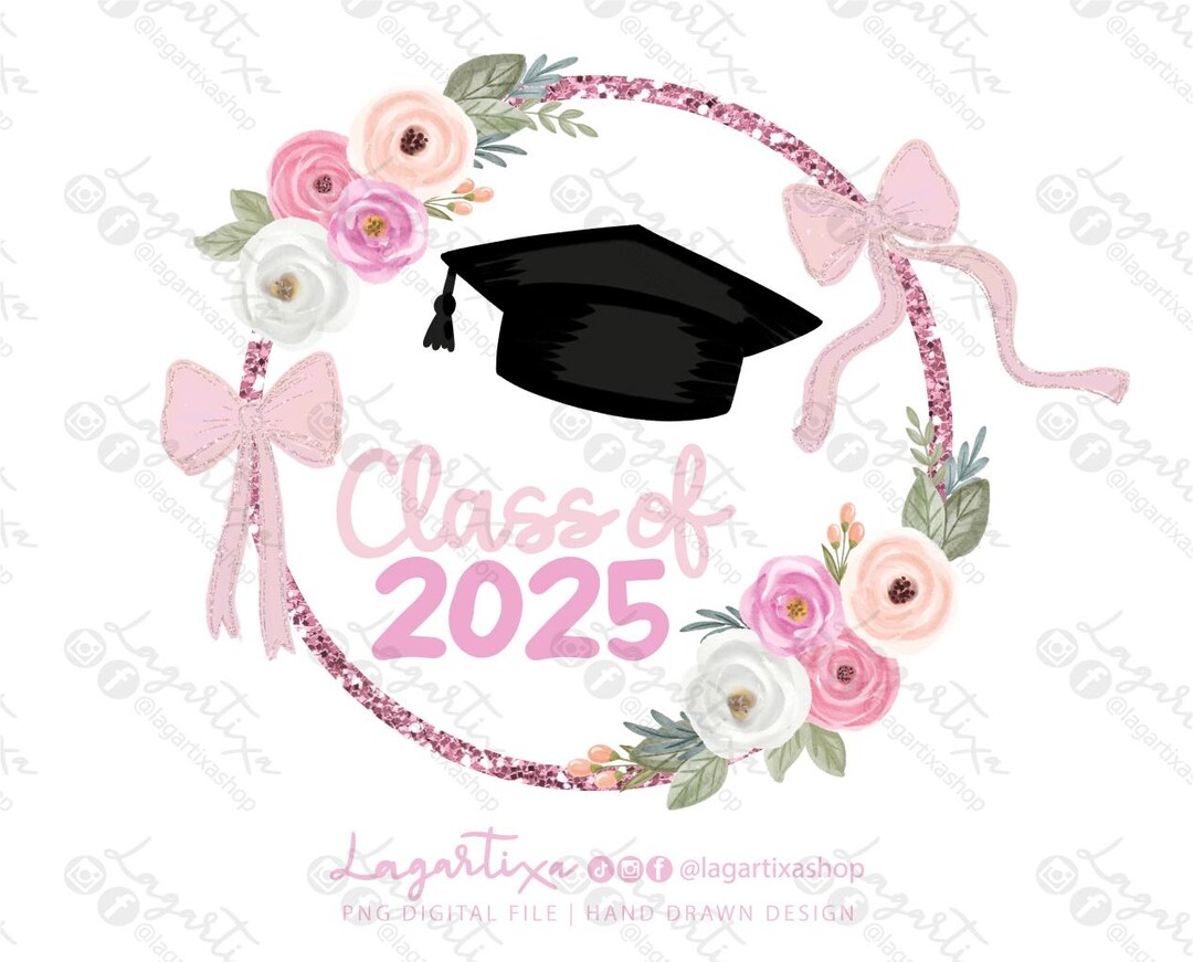 Floral Bow Graduation Hat | Watercolor Florals Digital Design | Gold ...