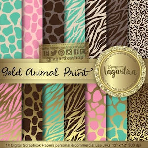 Animal Print Gold Pink Mint Aqua Brown Tourquiese Digital Paper ...