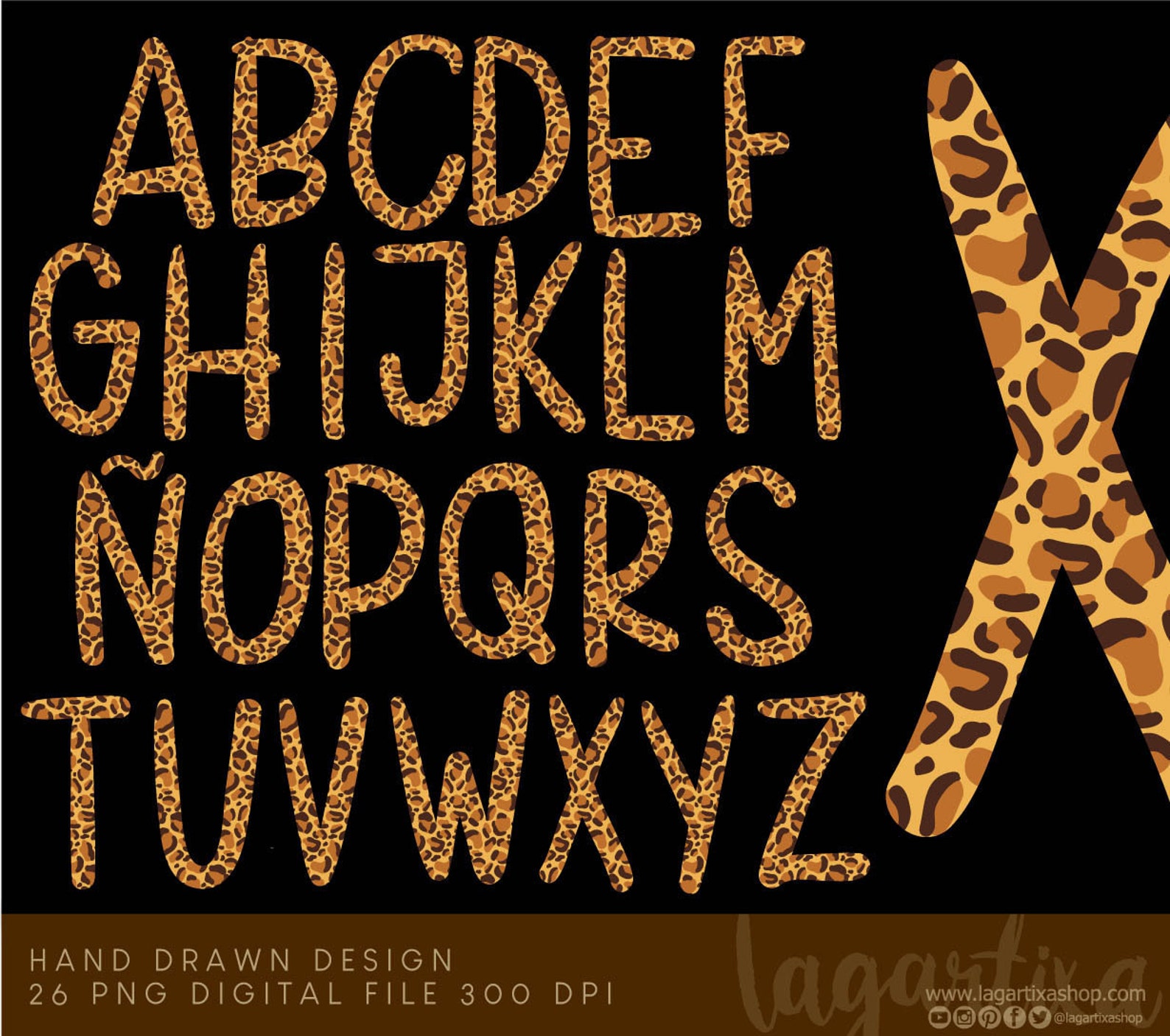 Alphabet Cheetah Handwritten Modern Capitals Lettering Animal - Etsy