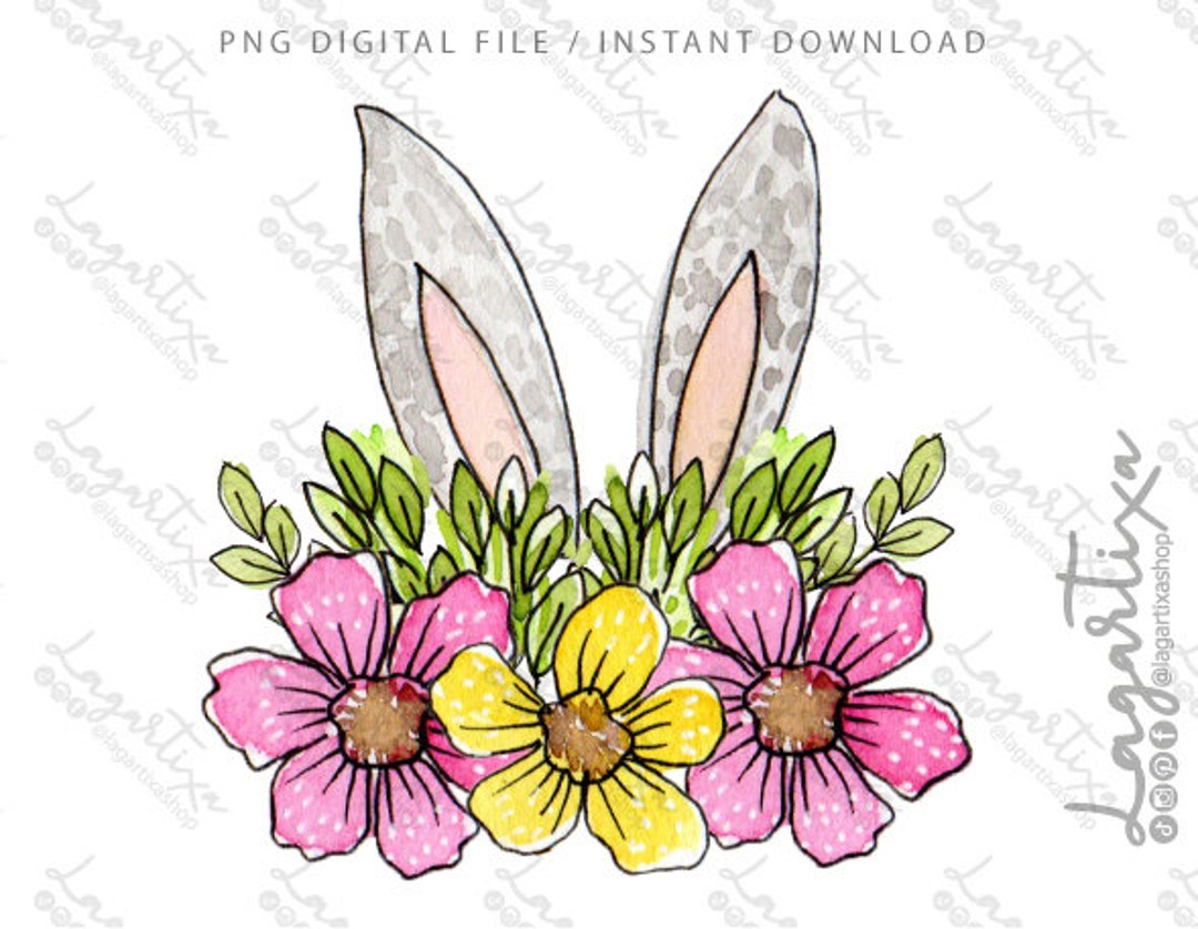 Spring Easter Cute Rabbit Ears Florals Watercolor Gnomes Flowers Bunny ...