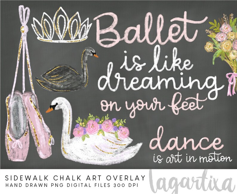 Ballet Digital Design | Chalk Effect | Art Tutu Swan Crown Barre Shoes ...