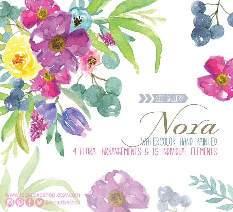 Watercolor Florals Clipart PNG Hand Painted for Cardmaking - Etsy