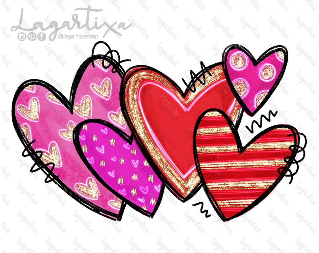 Valentine PNG Digital Download | Hot Pink Red Gold Glitter Hearts ...