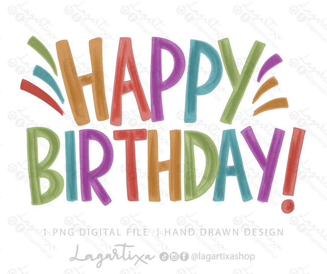 Happy Birthday Capitals Digital Sign Chalk Handwritten Effect PNG ...