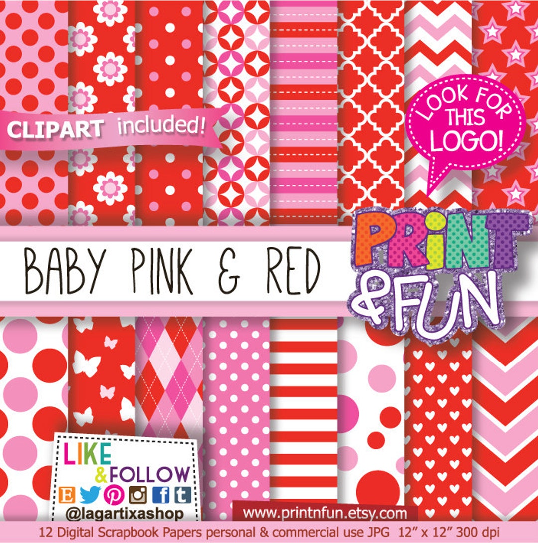 Red and Pink, St Valentine's Day, Patterns, Digital Paper, Chevron ...