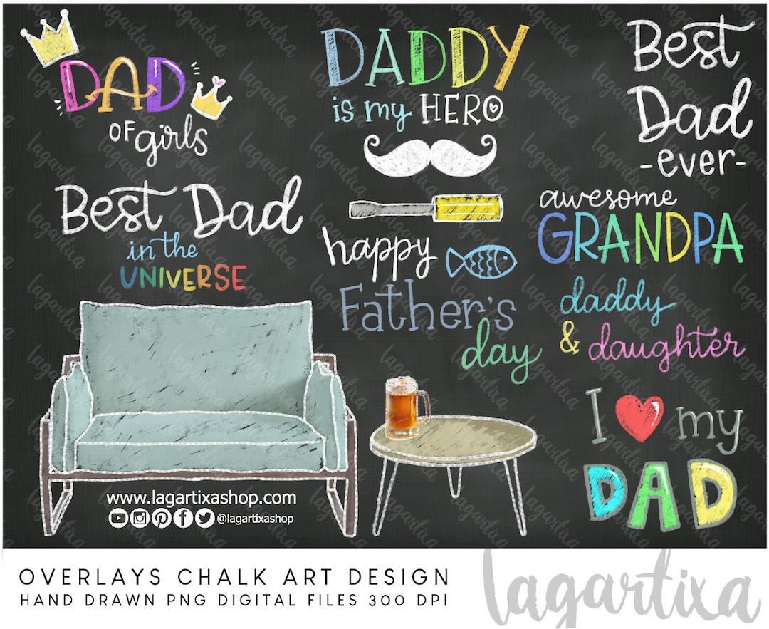 Dad Life Bundle Sidewalk Chalk ART Overlays Hand Lettering, Couch, PNG ...