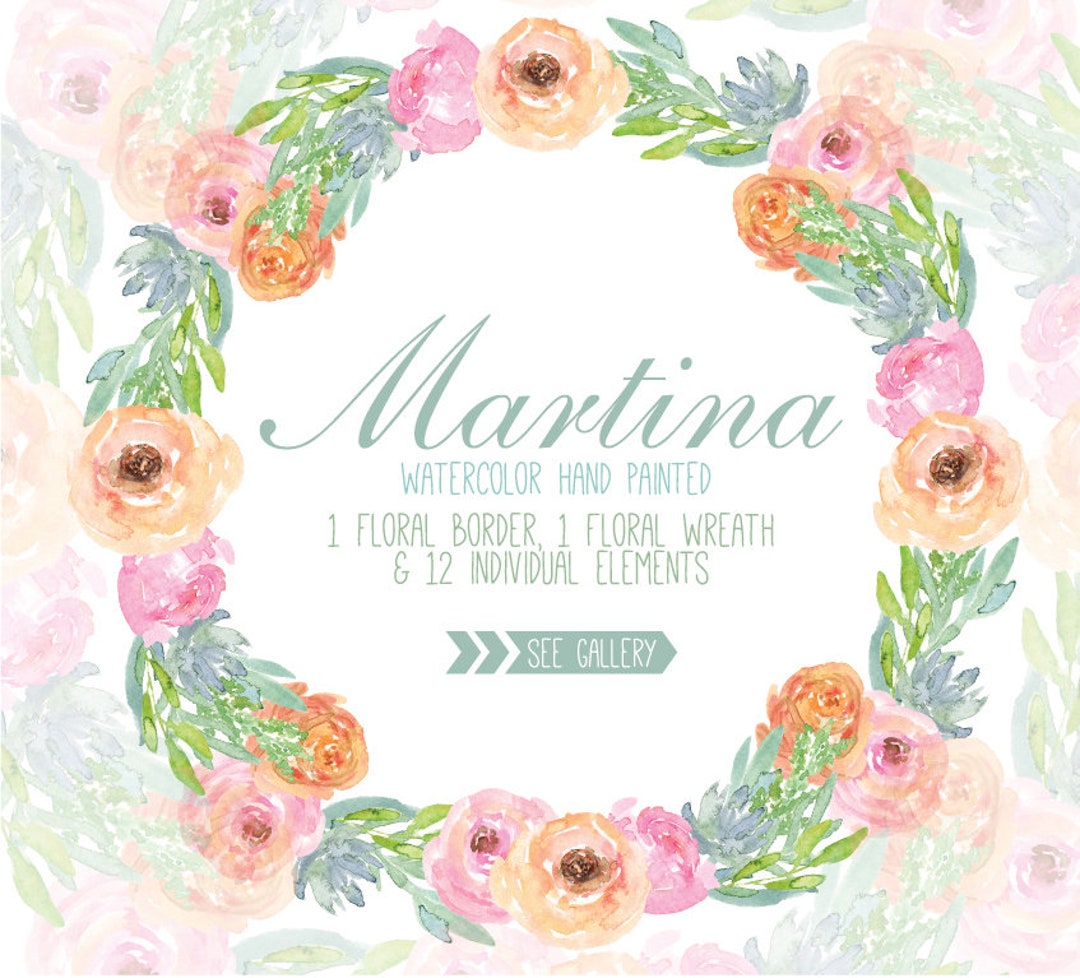 Floral Wreath Watercolor Clipart, Pink Peach Baby Shower Floral PNG ...