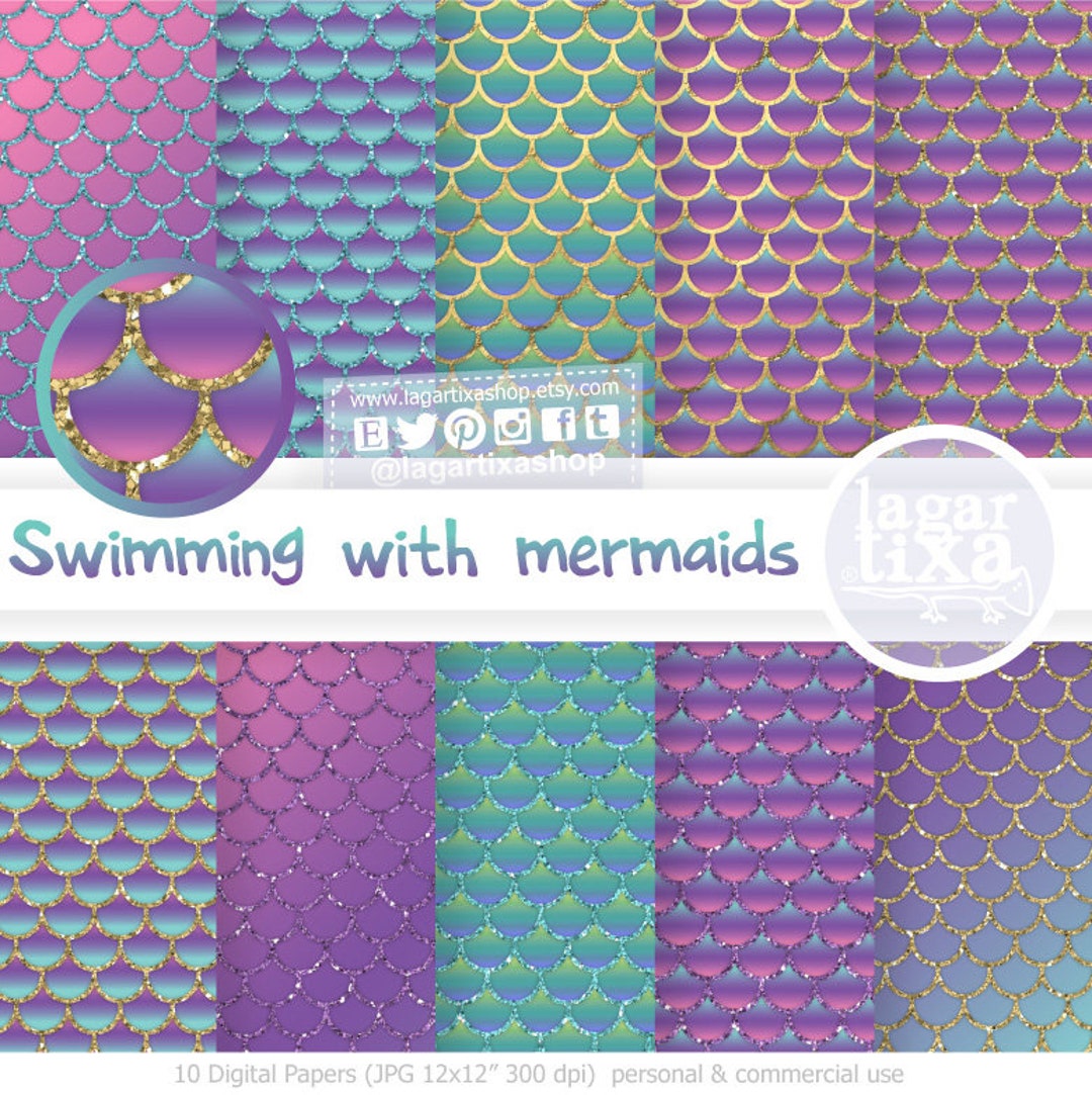 Mermaid Scales Sequins Patterns Texture Purple Turquoise Digital Paper ...