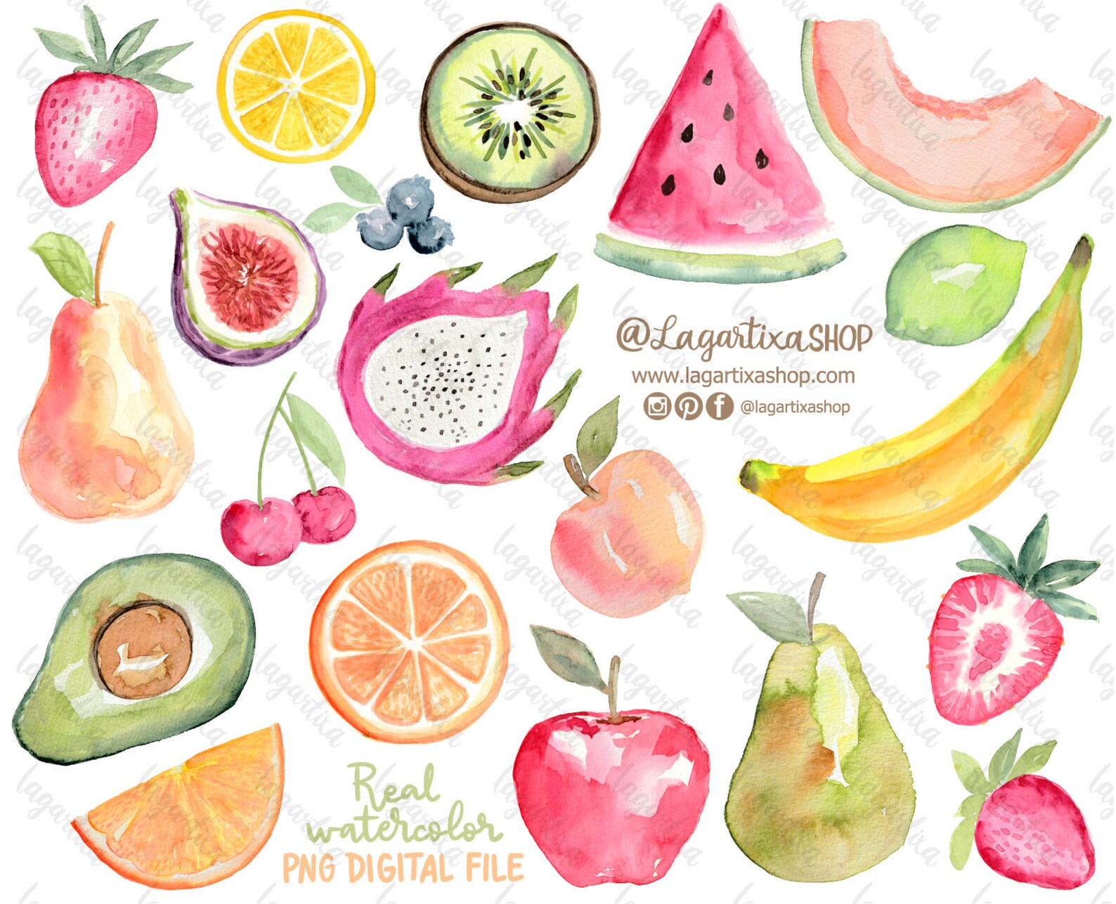 Fruits Watercolor Hand Painted PNG Clipart Sublimation Ideas - Etsy