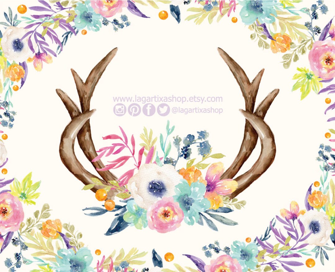 Floral Deer Antlers Watercolor Clipart PNG, Wedding Arrangement ...