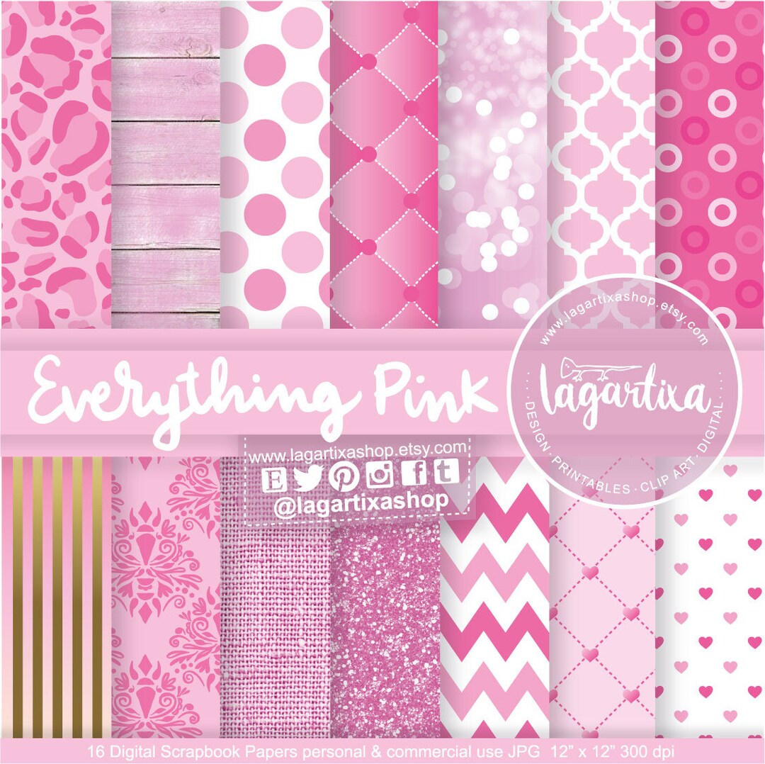 Digital Paper Pink Chevron Animal Print Gold Wood Lace Bokeh Crochet ...