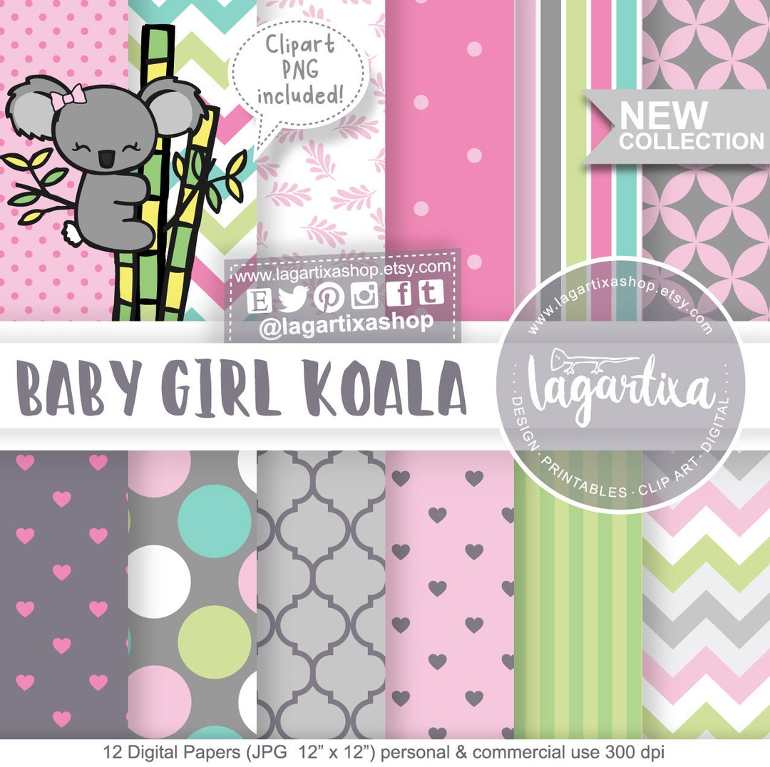 Girly KOALA Patterns Digital Paper, Clipart PNG, Sublimation Images ...