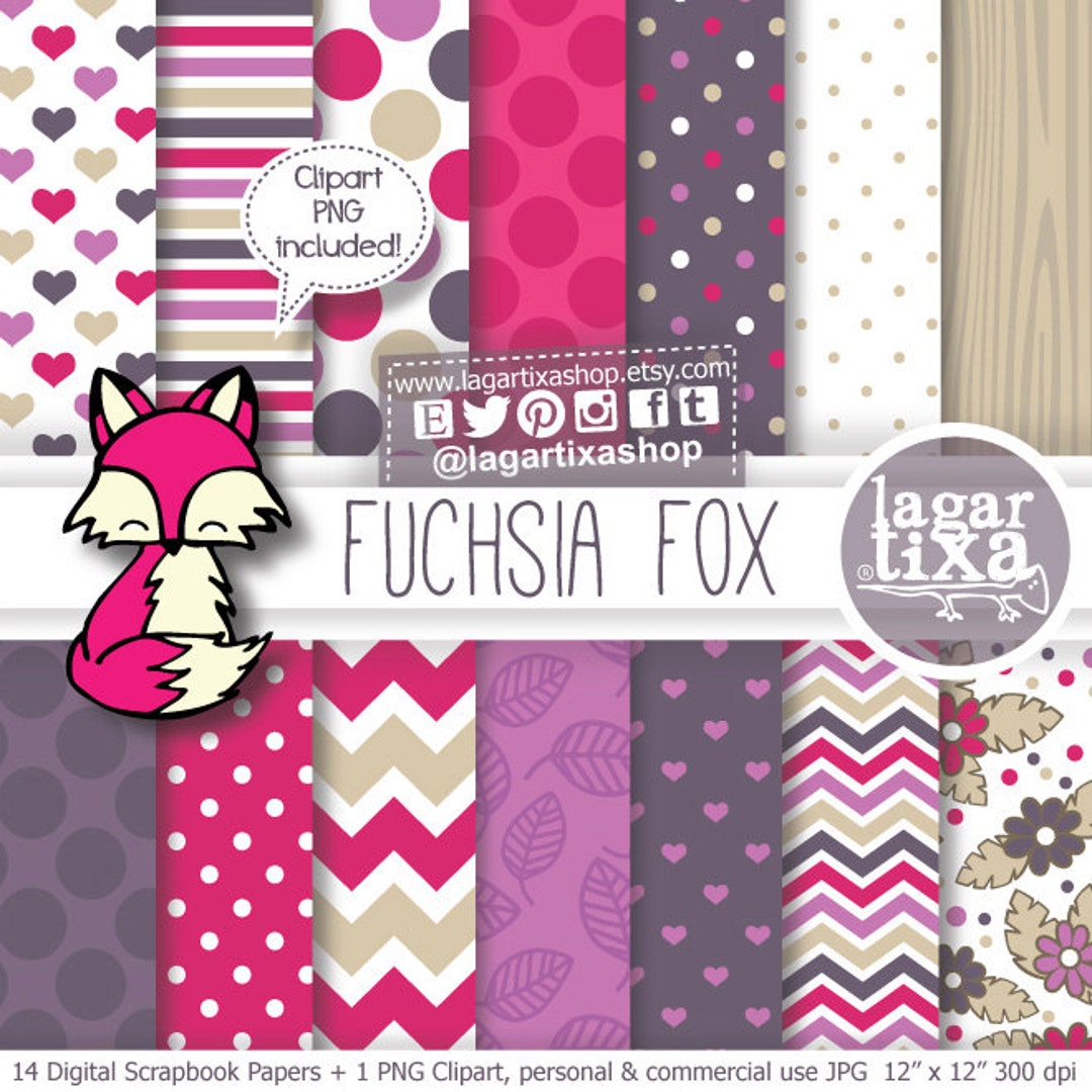 Girly Fox Digital Paper and Clipart, Clip Art, Fox Mom, Baby Little Fox ...