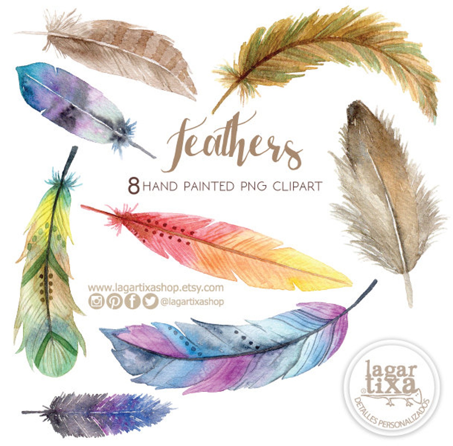 Boho Feathers Watercolor Individual Clipart PNG Birds - Etsy