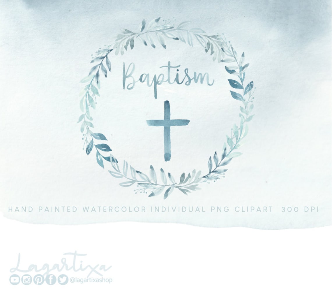 Blue Baptism Leaves Gold Lettering Leaves Wreath Watercolor - Etsy
