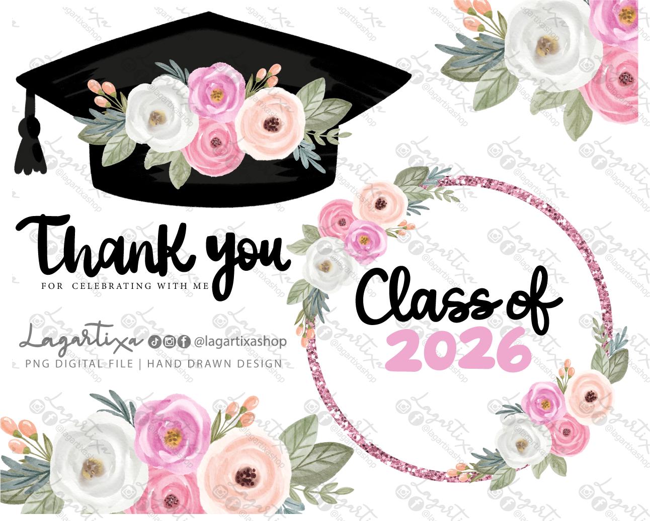 Floral Graduation Hat | Watercolor Florals Design | Gold Glitter ...