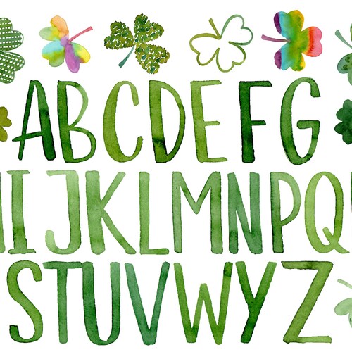 Patrick's Day Alphabet Green Watercolor Lettering Clipart - Etsy