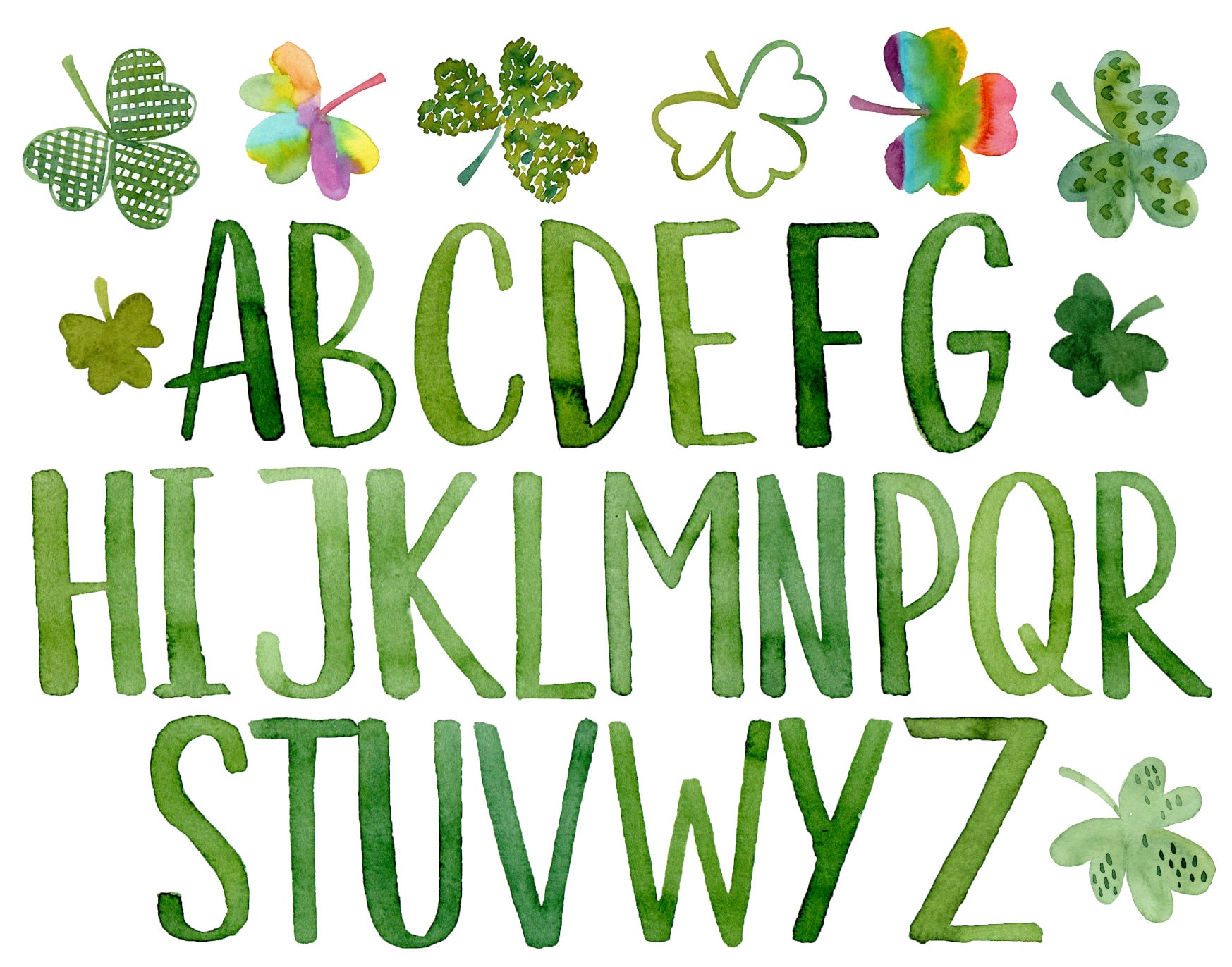Patrick's Day Alphabet Green Watercolor Lettering Clipart | Etsy