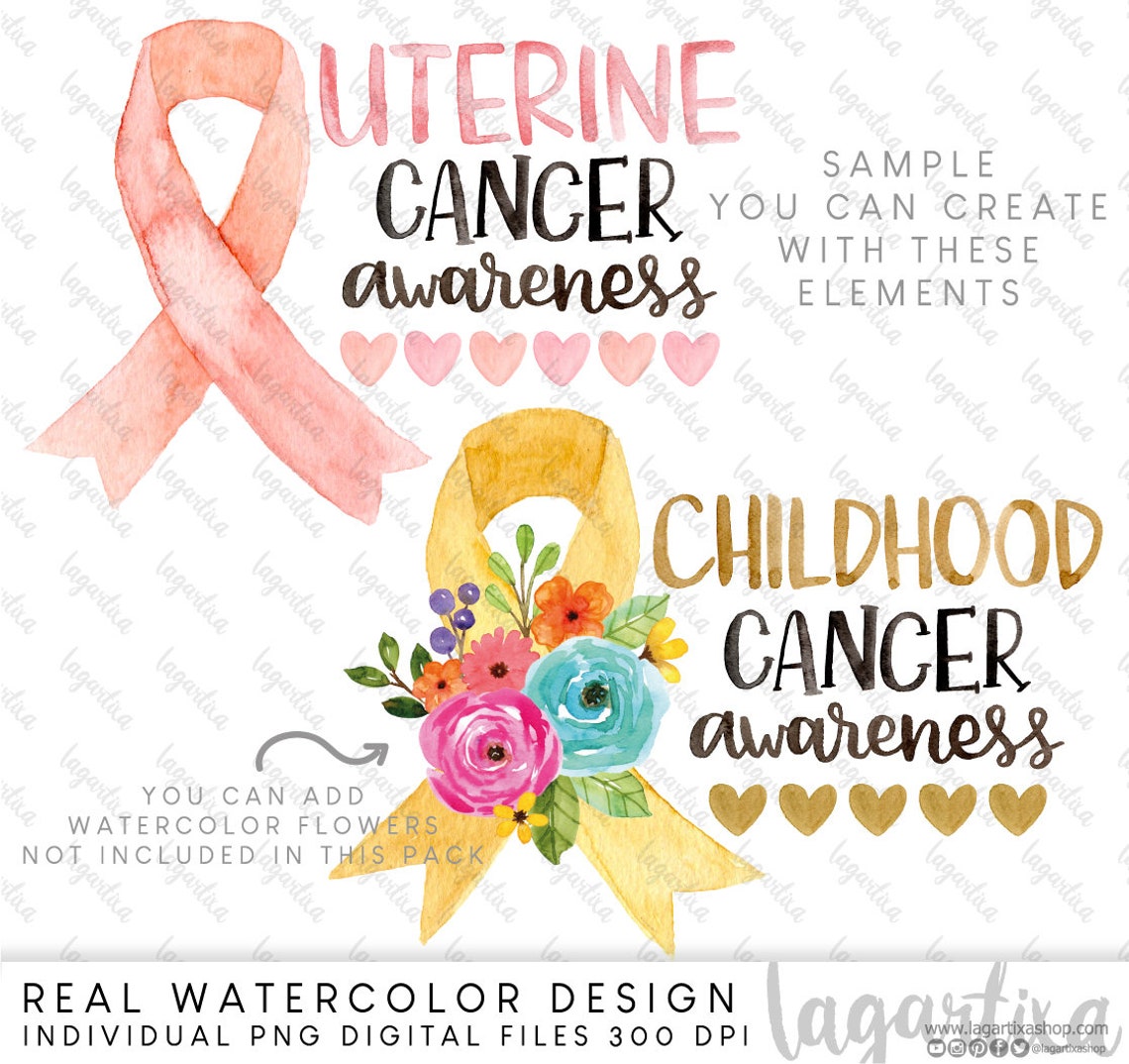 Cancer Bundle Awareness Ribbons Modern Lettering Hearts Create | Etsy